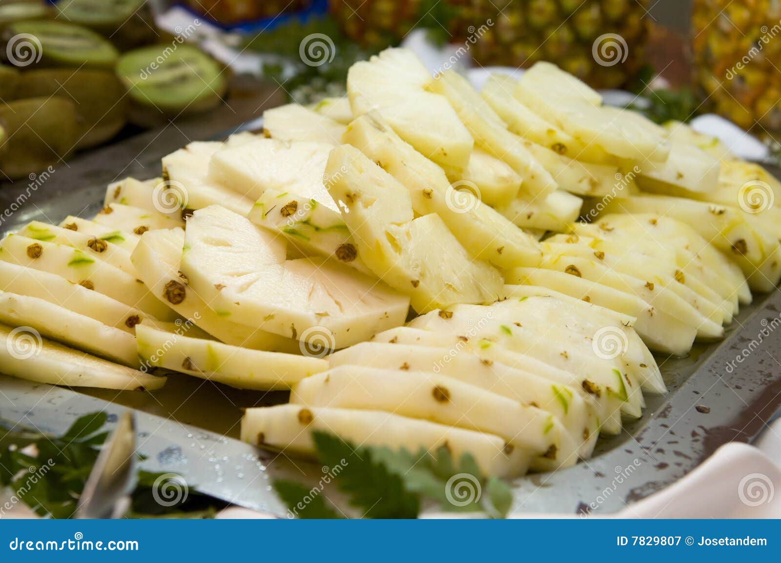 Fresh Pineapple Slices in a Tray Stock Image - Image of juice, closeup ...