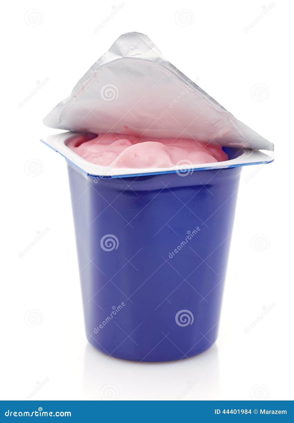 Fresh Pink Berry Yogurt in Blue Plastic Pot Stock Photo - Image of ...