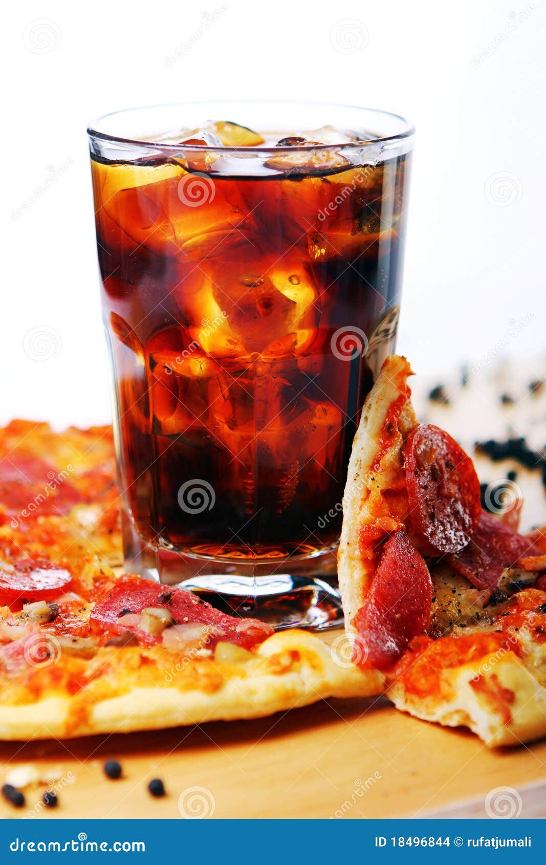 Fresh Pizza and Cold Cola Drink Stock Photo - Image of cola, mozzarella ...
