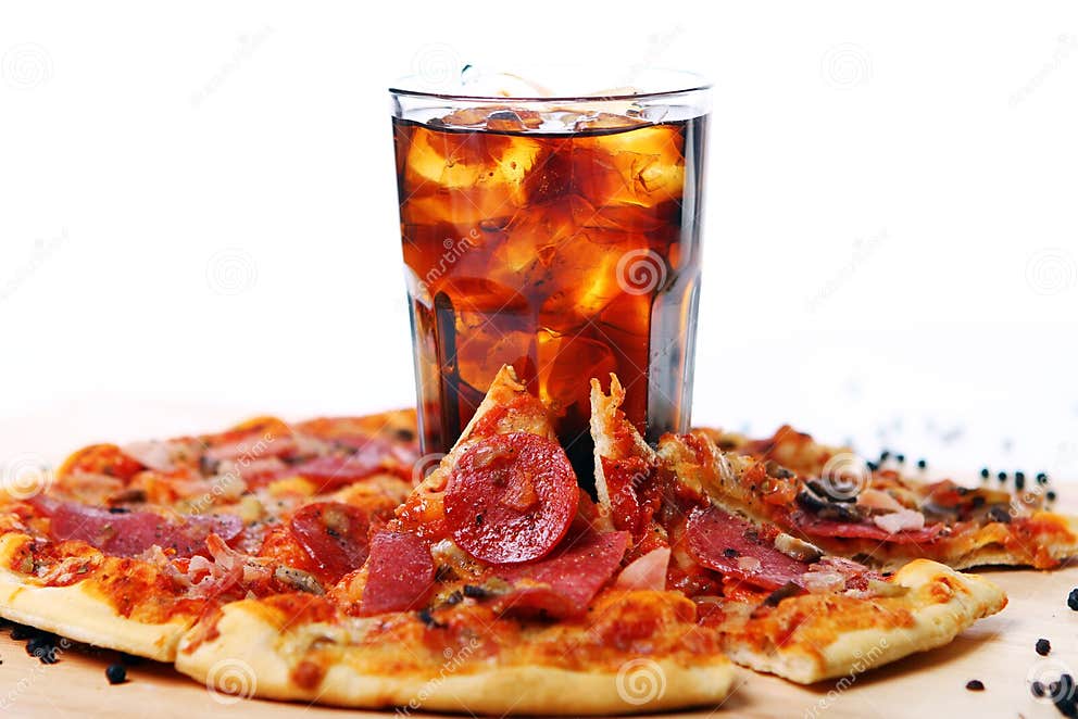 Fresh Pizza and Cold Cola Drink Stock Image - Image of meal, beverage ...