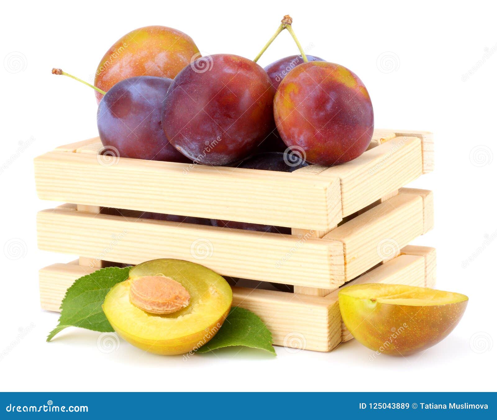 Fresh Plum Fruit in Wooden Box Isolated on White Background Stock Image ...