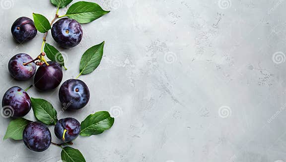 Fresh Plums with Leaves on Textured Background Stock Illustration ...