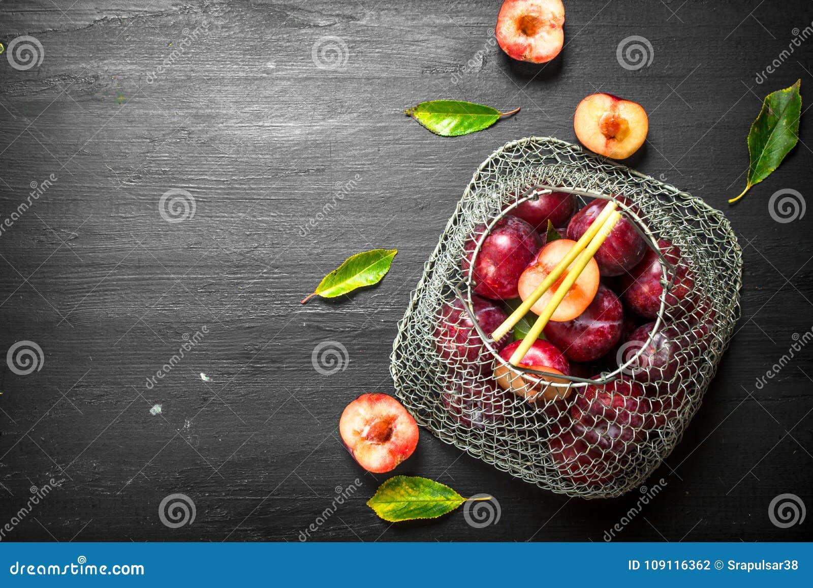 Fresh Plums with a Mesh Bag. Stock Photo - Image of diet, blue: 109116362