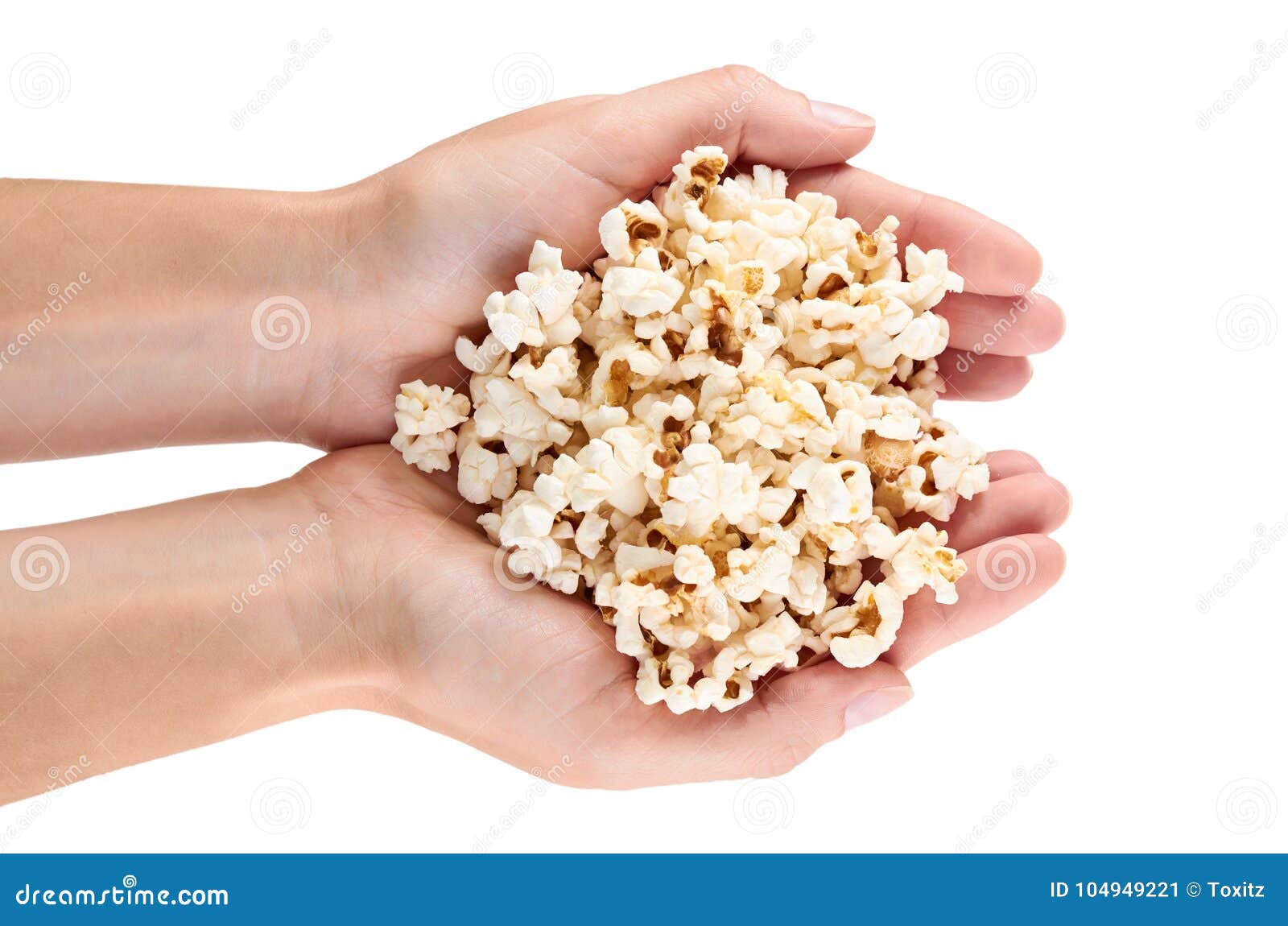 Fresh Pop Corn in Hand Isolated on White Background Stock Image - Image ...