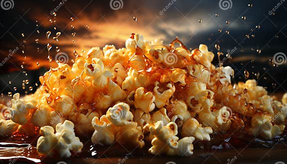 Fresh Popcorn Exploding in the Heat, Glowing Yellow and Delicious ...