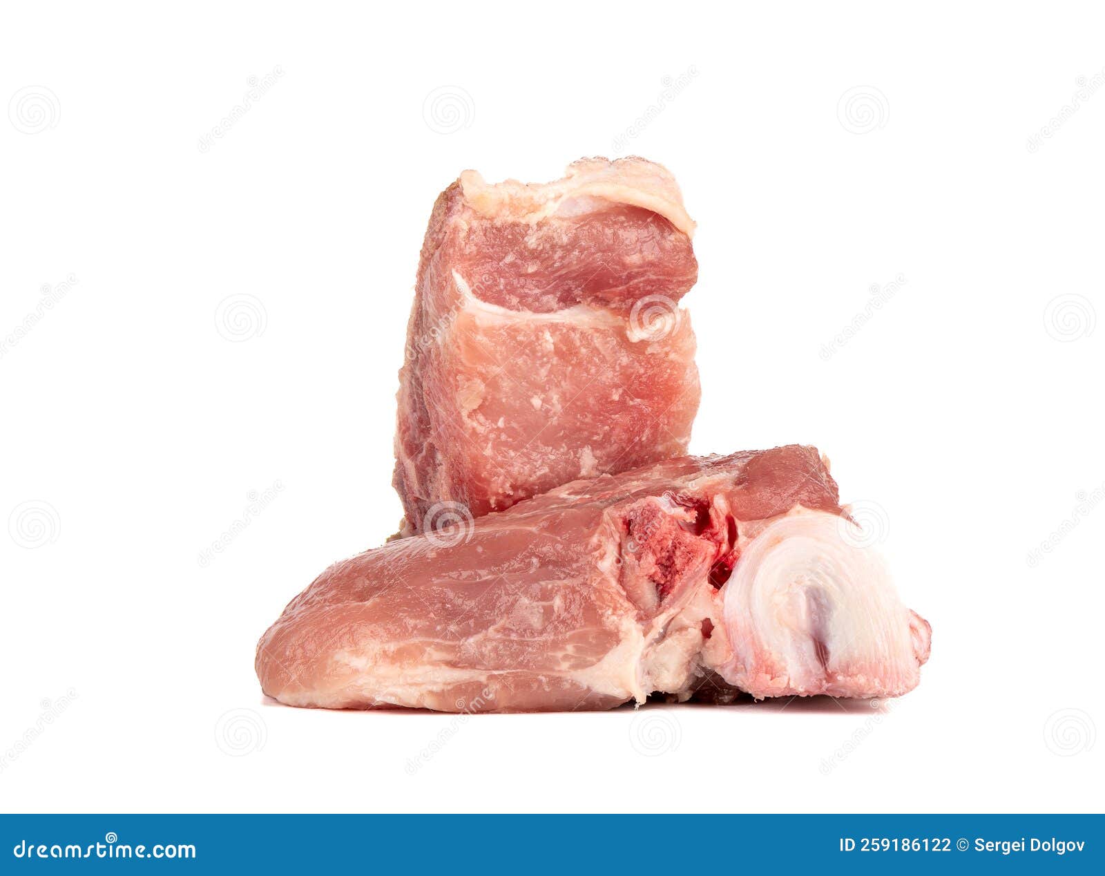 Fresh Pork Bones with Meat on a White Background. Stock Photo - Image ...