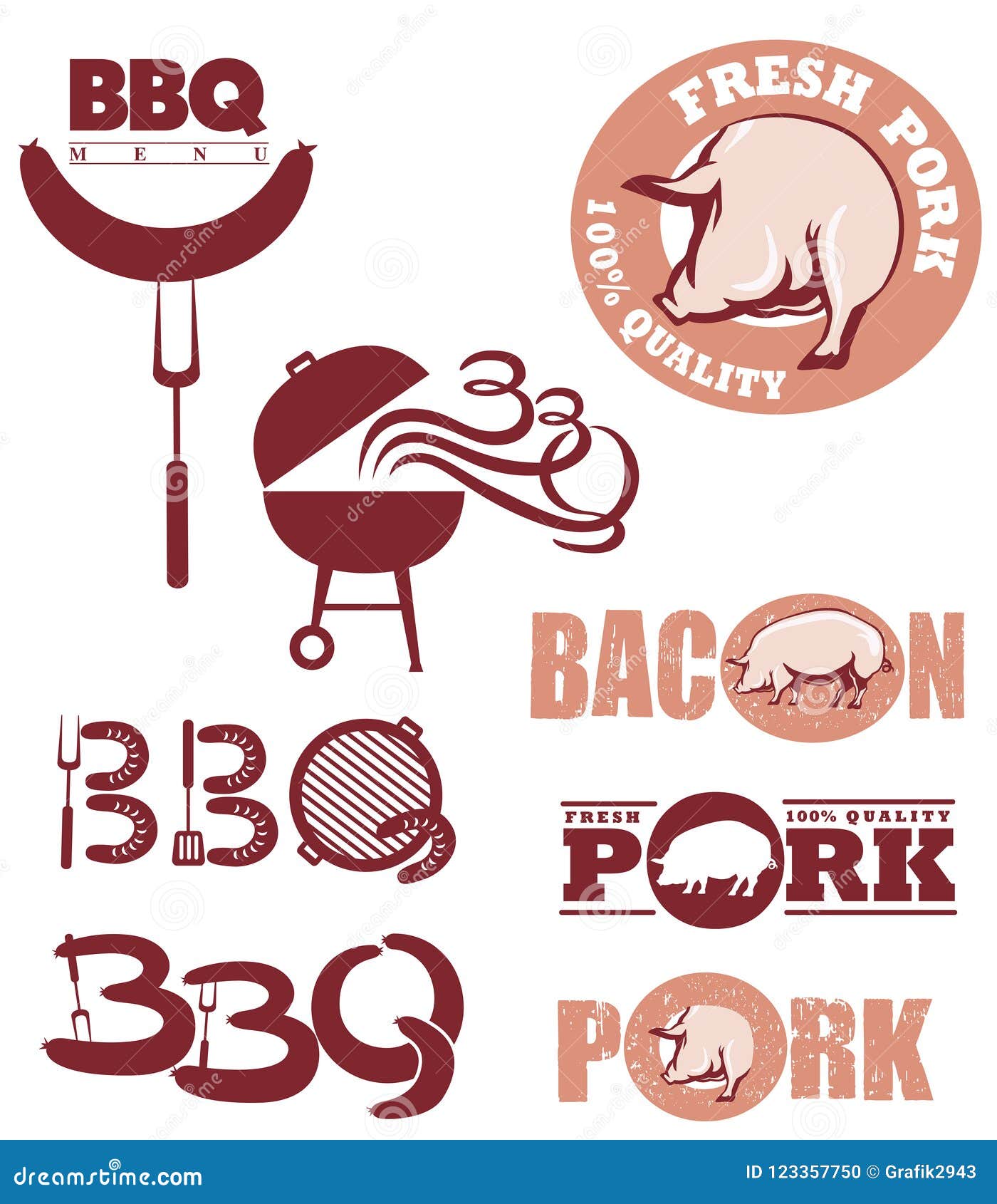 Group of Fresh Pork Labels with Pig Illustration Stock Vector ...