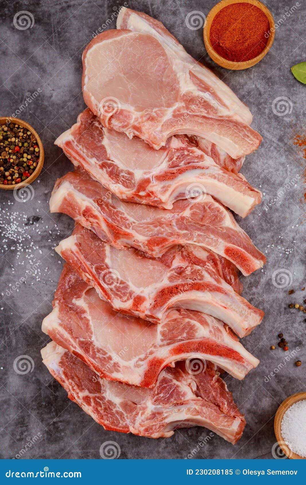 Fresh Pork Meat Bone in on Background with Spices Stock Image - Image ...