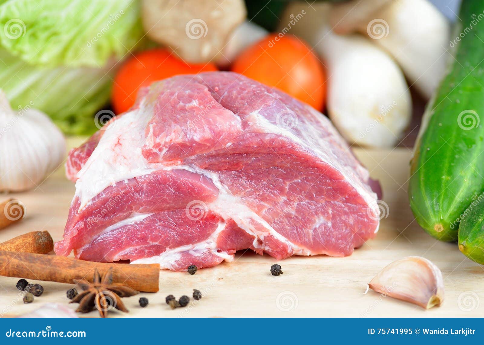 Fresh Pork Meat on Cutting Board Stock Image - Image of cutting, flesh ...