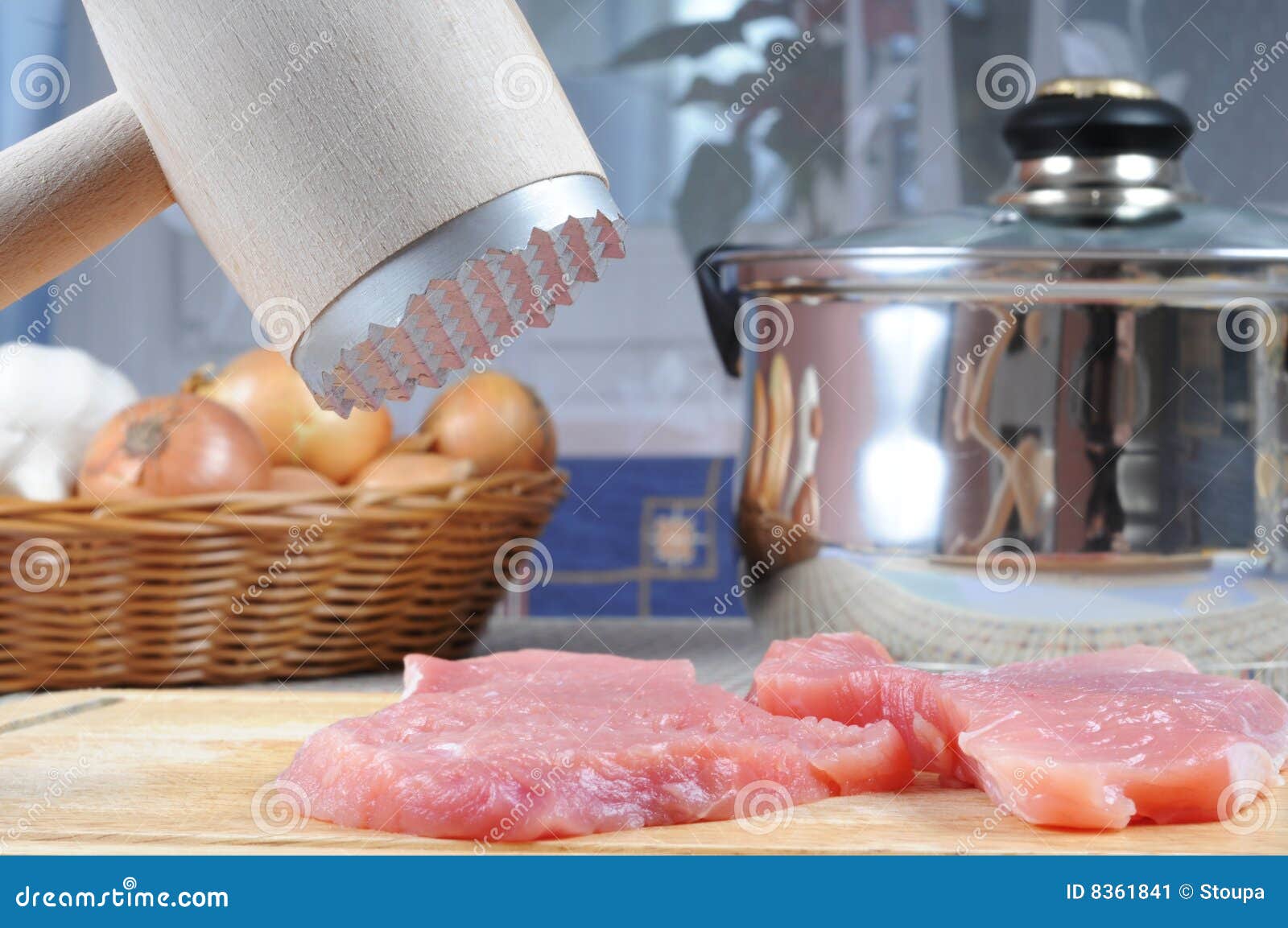 Fresh Pork Meat Preparation Stock Image - Image of hammering, tender ...