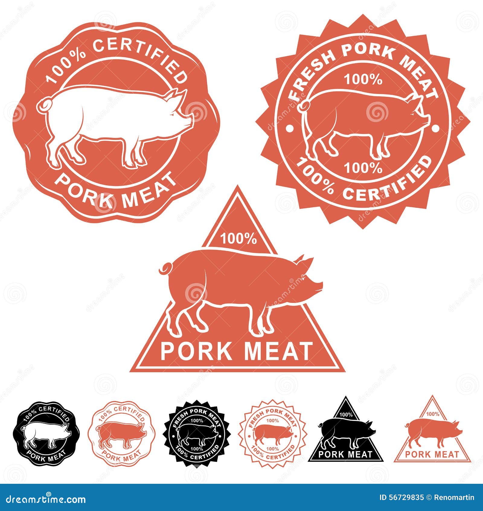Fresh Pork Meat Seals Icons Set Stock Illustration - Illustration of ...