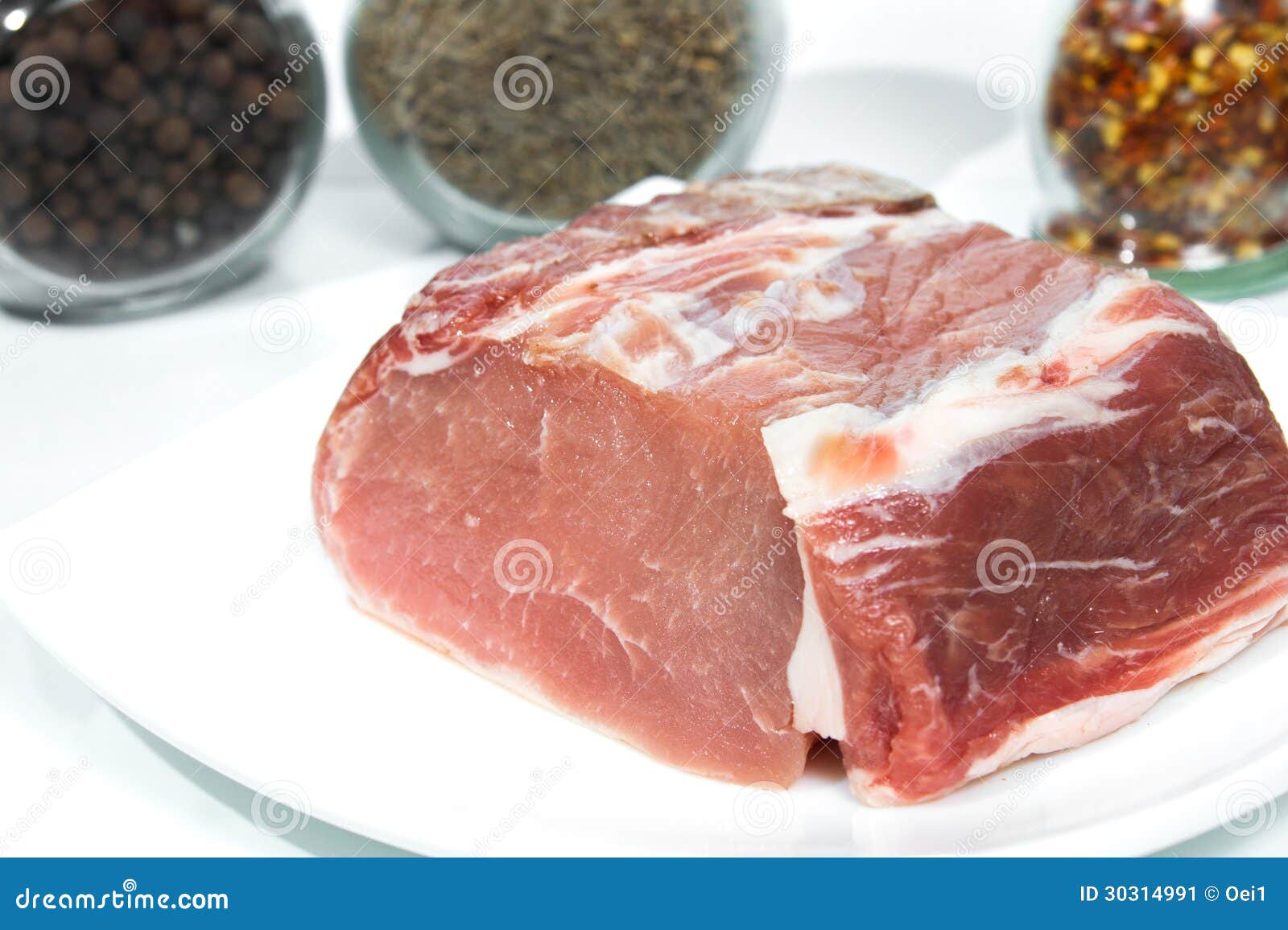 Fresh Pork Meat on White Plate. Stock Image - Image of freshness ...