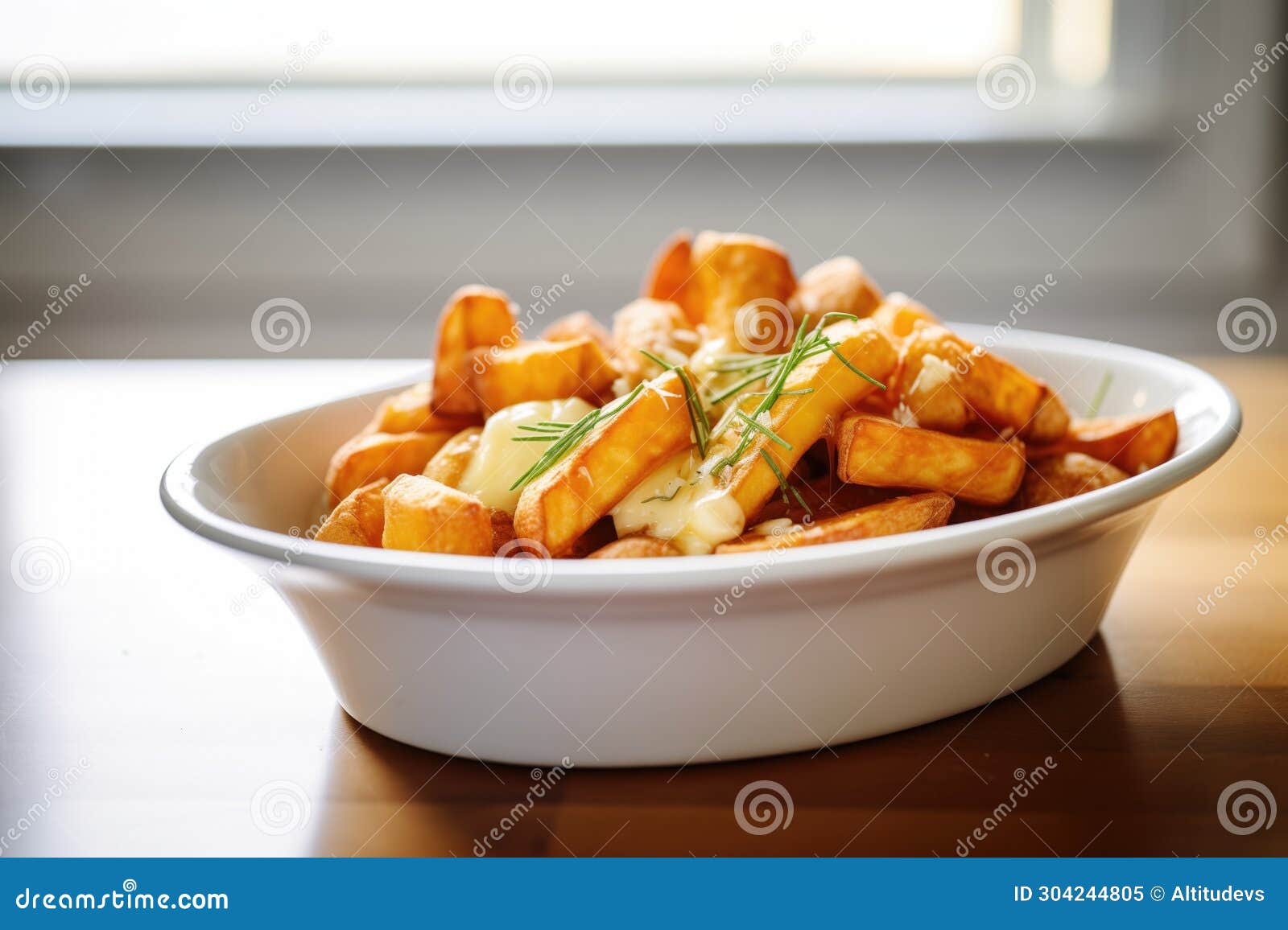 Fresh Poutine in a White Bowl, Cheese Curds Melting Stock Image - Image ...
