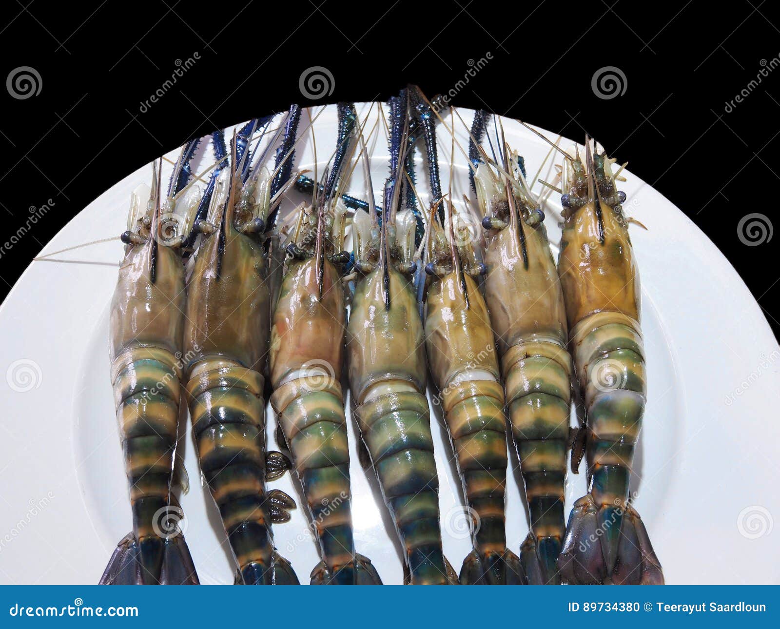 Fresh Prawn on Black Isolated Stock Photo - Image of seafood, black ...