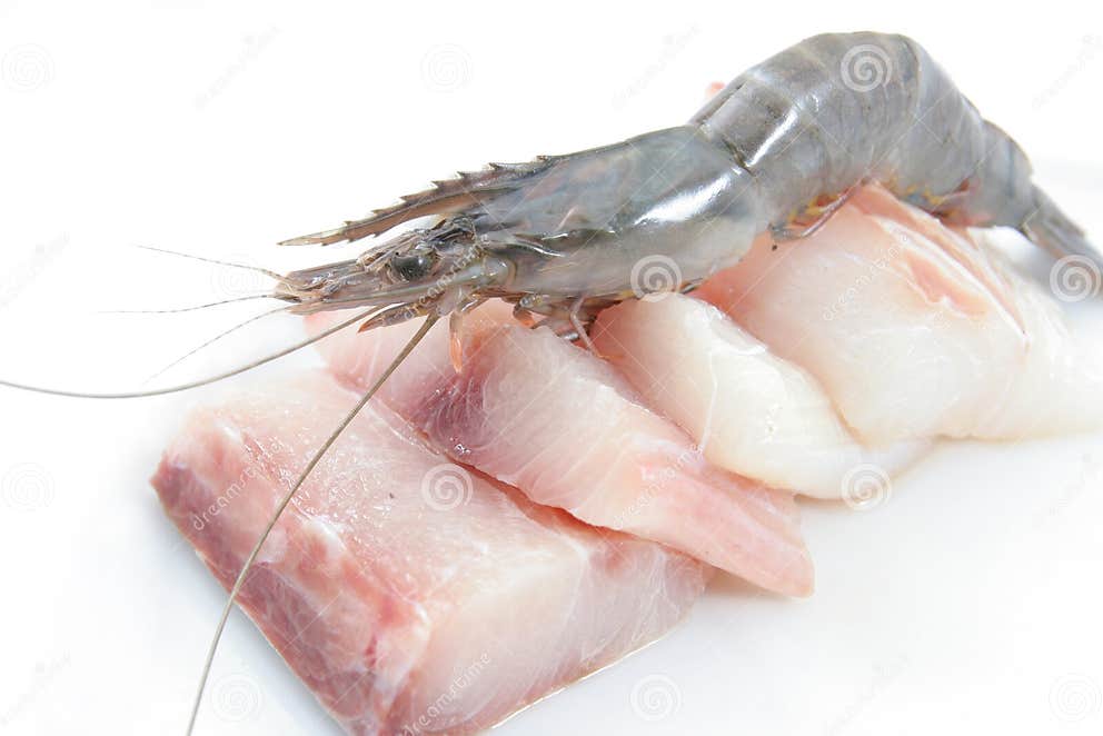 Fresh prawns and fish meat stock photo. Image of good - 7237532