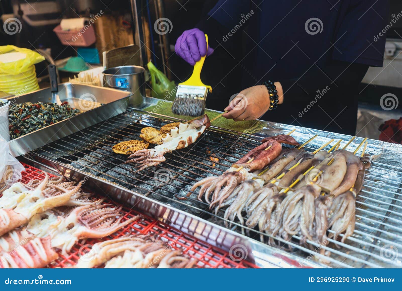 Fresh Prepared Squid at Night Market Stock Photo - Image of calamari ...
