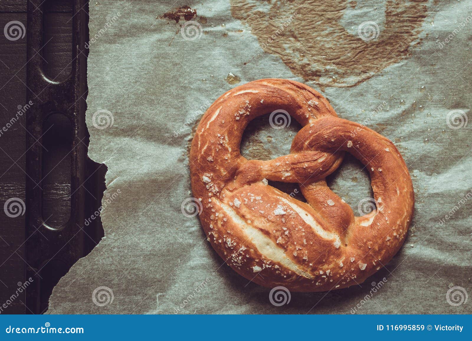 Fresh Pretzel from the Oven on Baking Sheet Stock Image - Image of ...