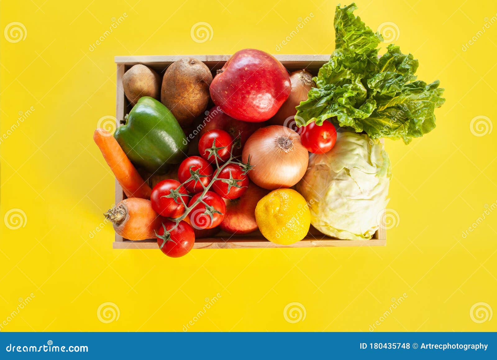 Fresh Produce Donation Box on Yellow Background Stock Photo - Image of ...