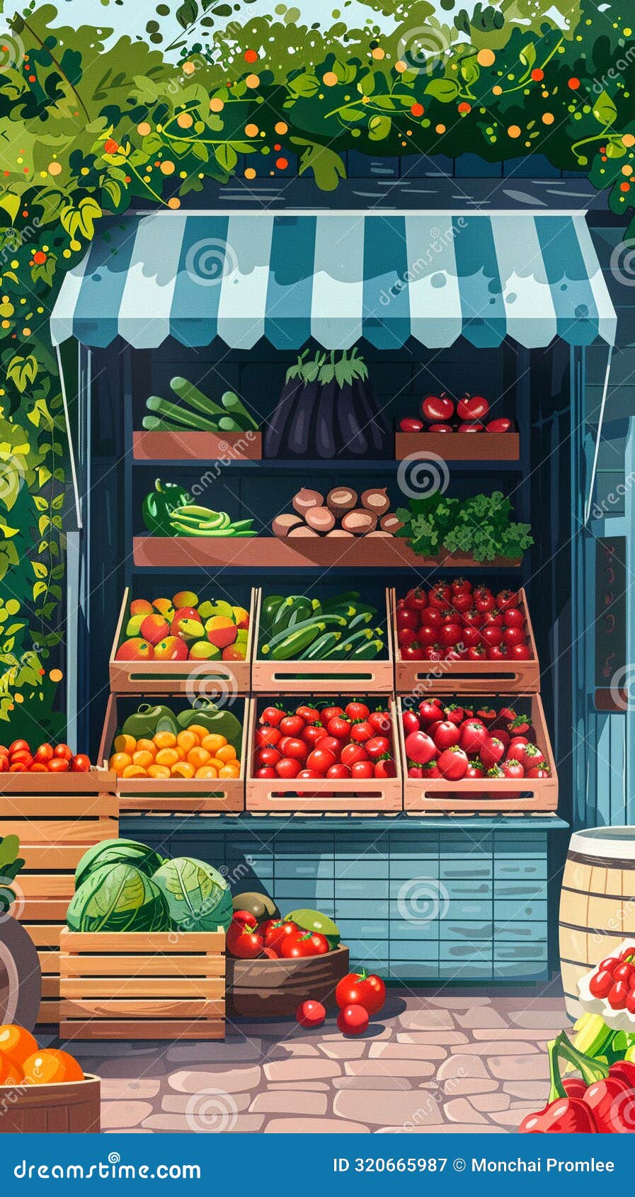 Fresh Produce Market Flat Design Front View Rustic Theme Animation ...