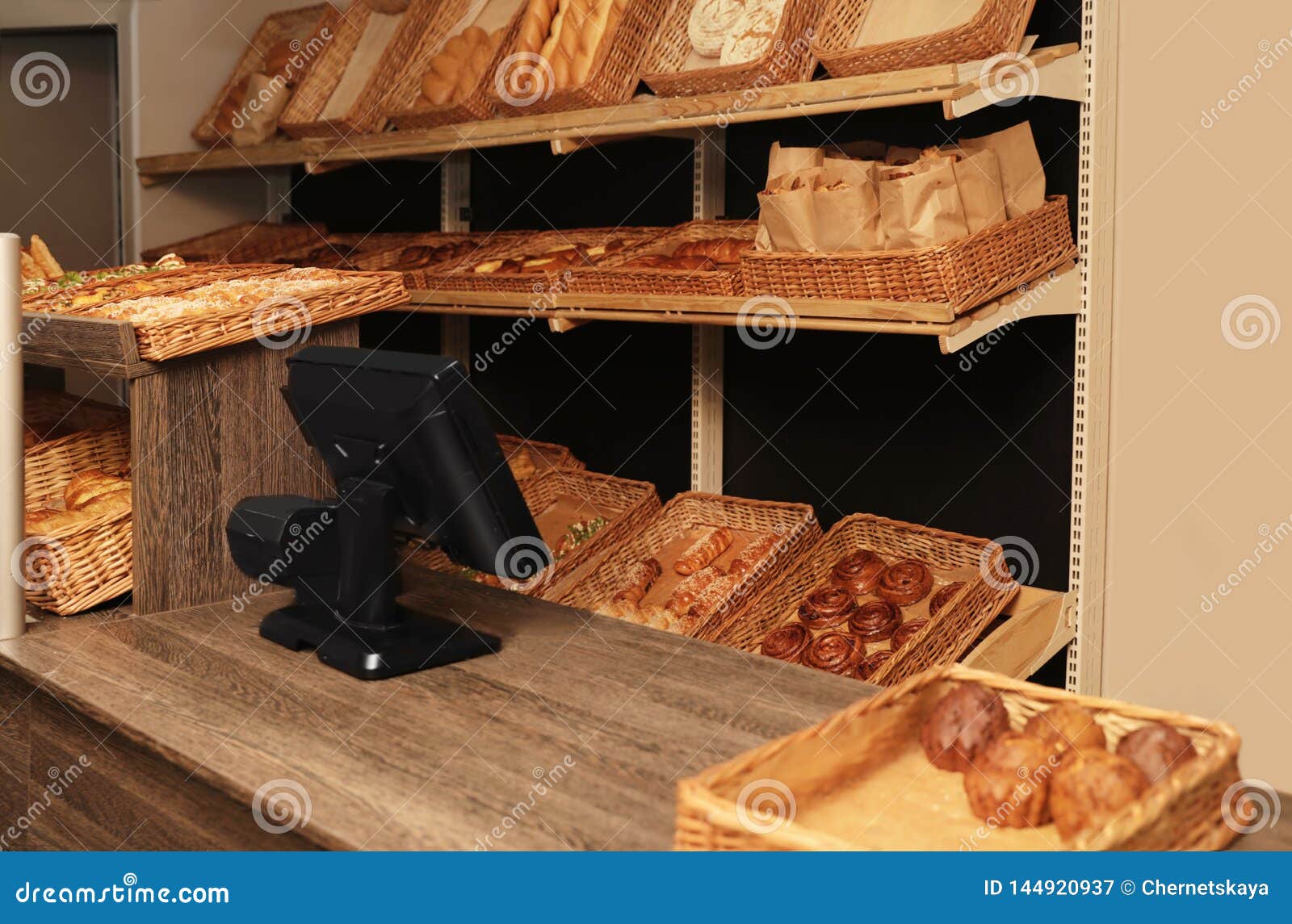 Fresh Products and Cashier Desk Stock Image - Image of aroma, baked ...