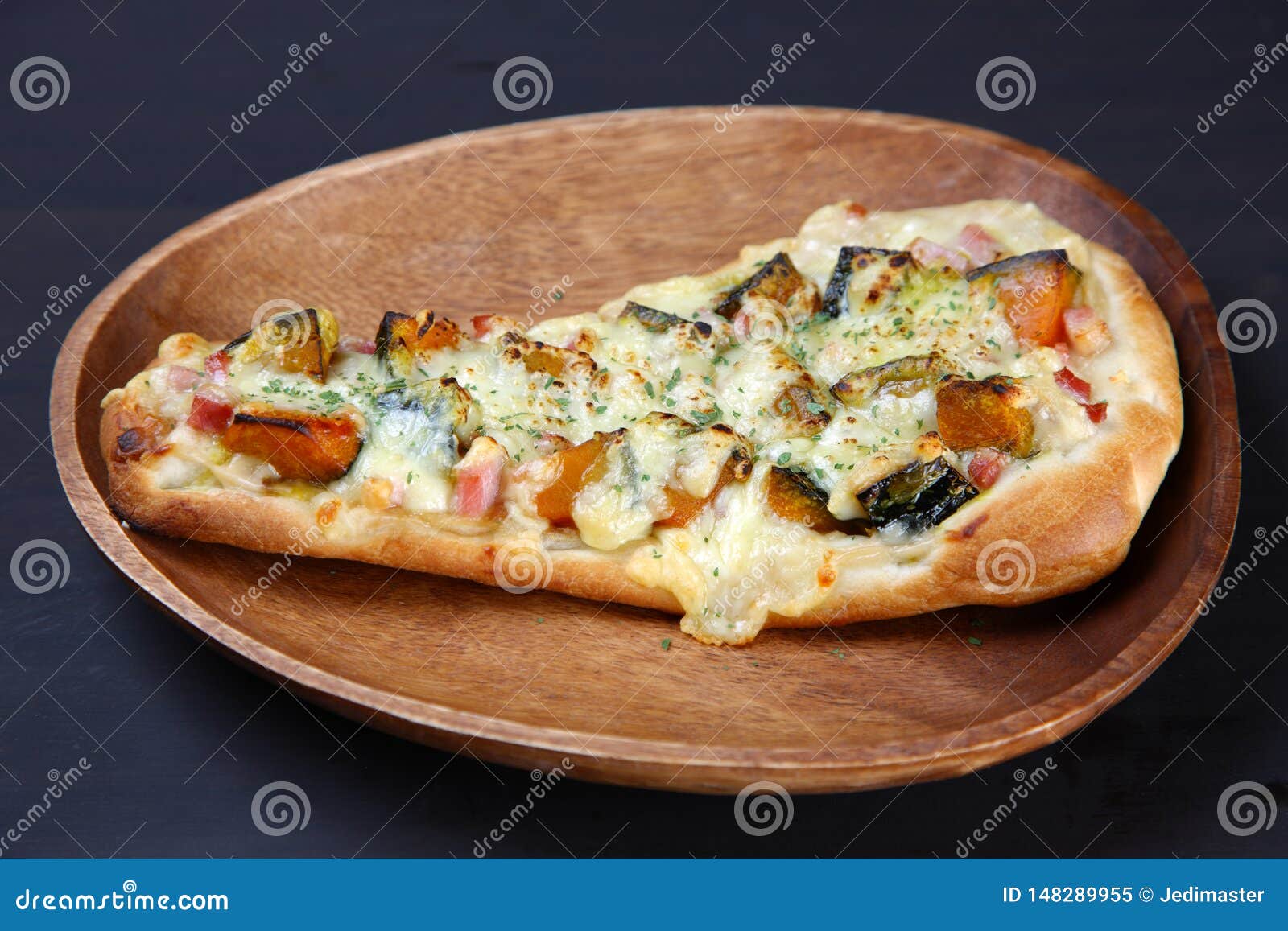 Fresh Pumpkin Pizza on a Dining Table Stock Image - Image of cheese ...
