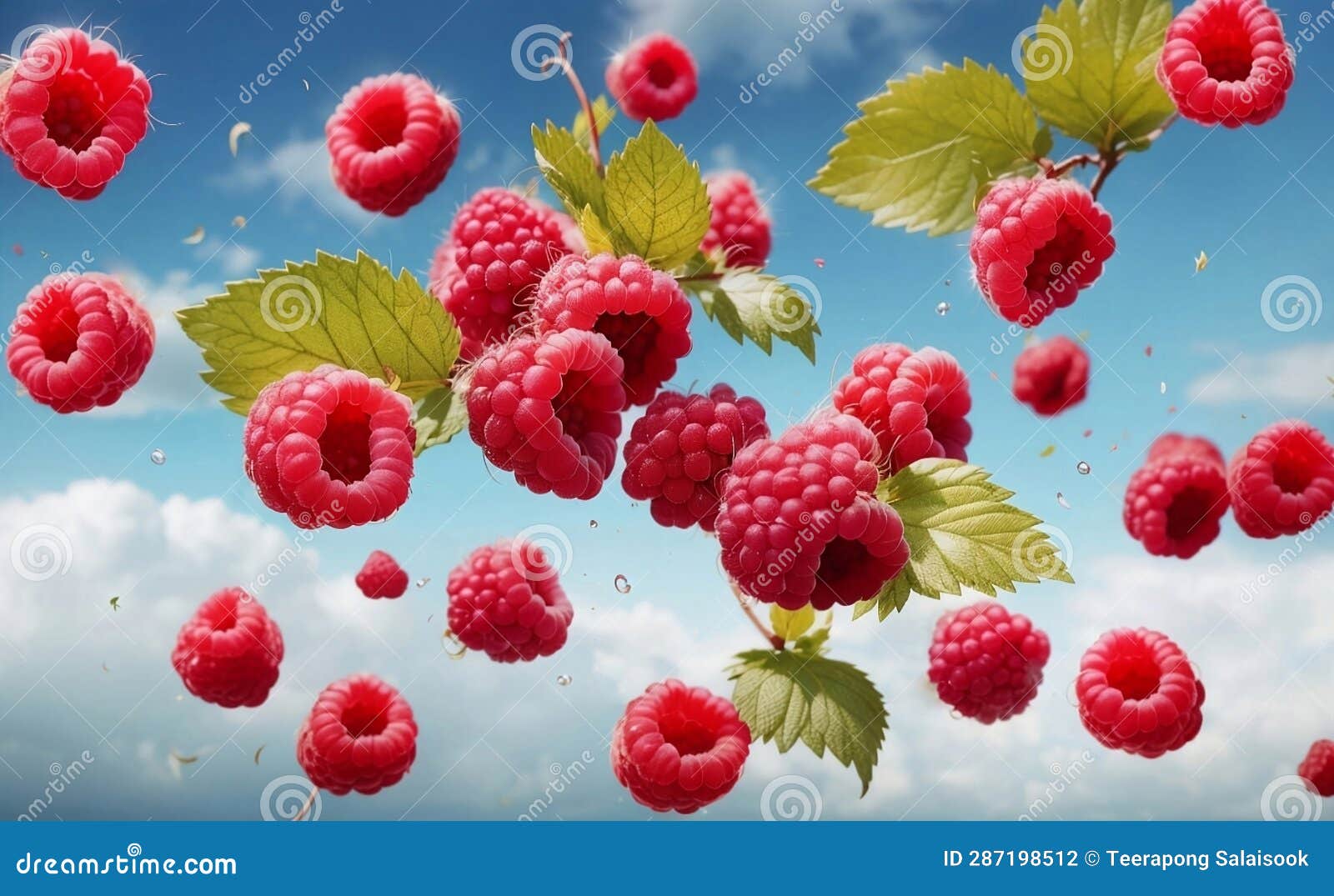 Fresh Raspberries Flying Isolated on Daylight Background Stock ...