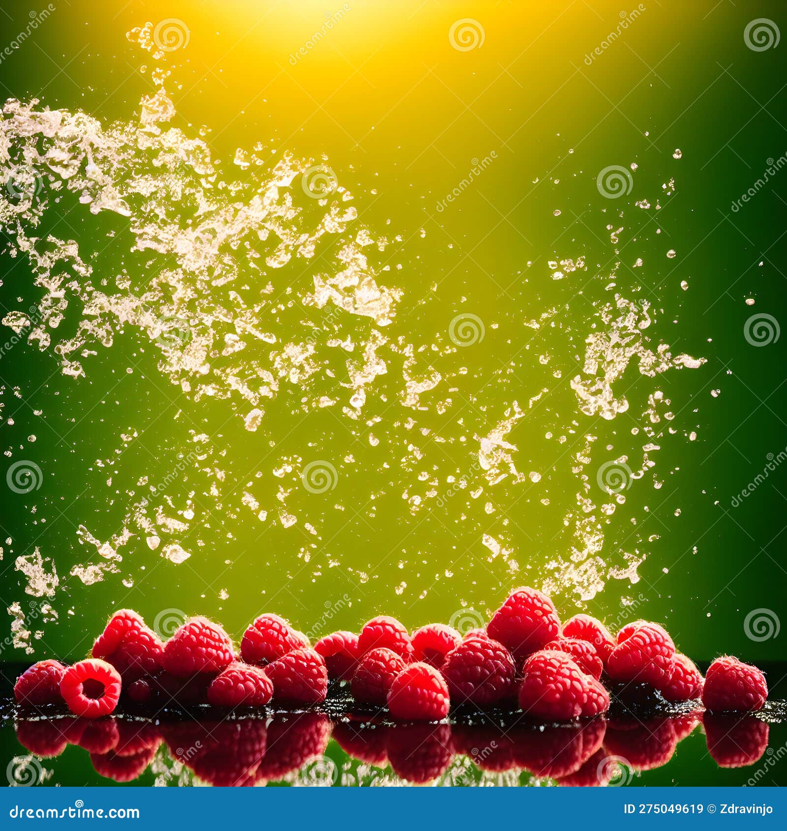 Fresh Raspberries in Splashing Liquid. Generative AI. Stock ...