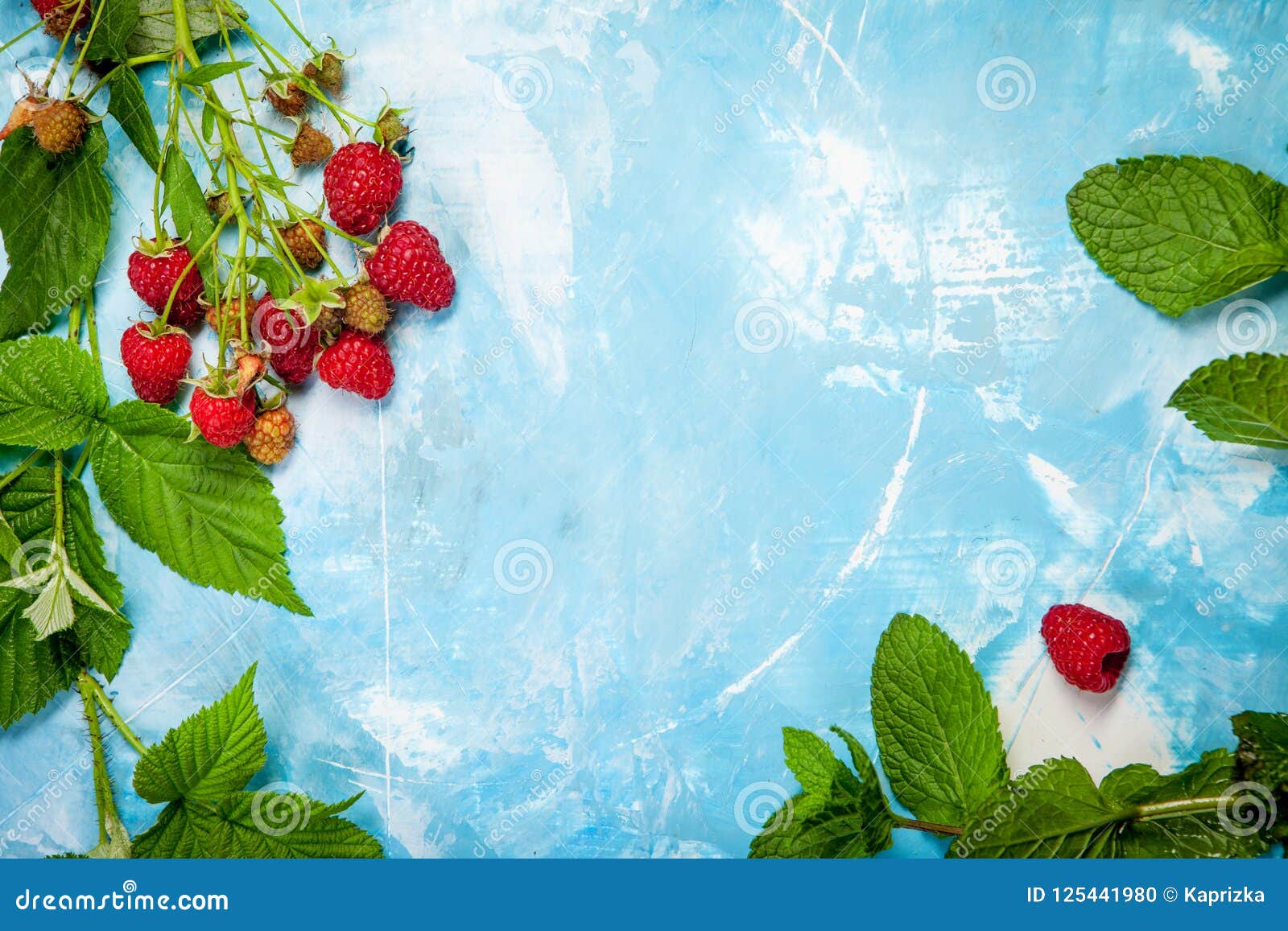 Fresh Raspberry Border with Leaves on Art Background Stock Photo ...