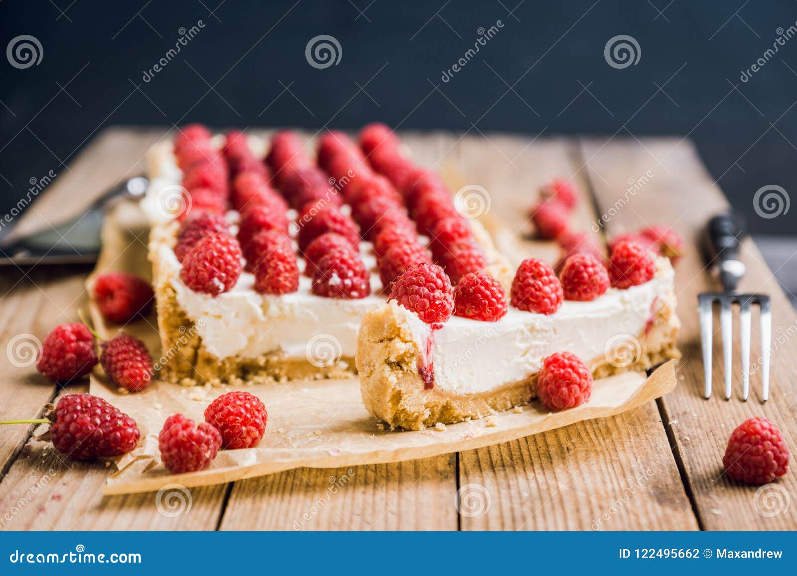 Fresh Raspberry Cheesecake on the Rustic Background Stock Photo - Image ...
