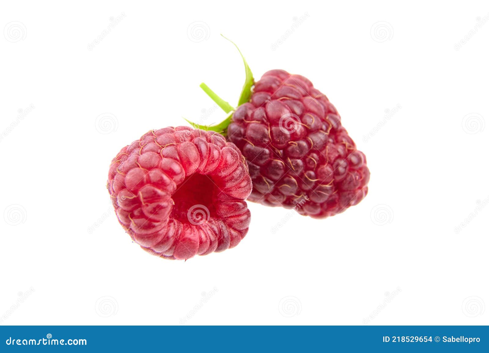 Fresh Raspberry Fruit Isolated on White Background. Two Red Sweet ...