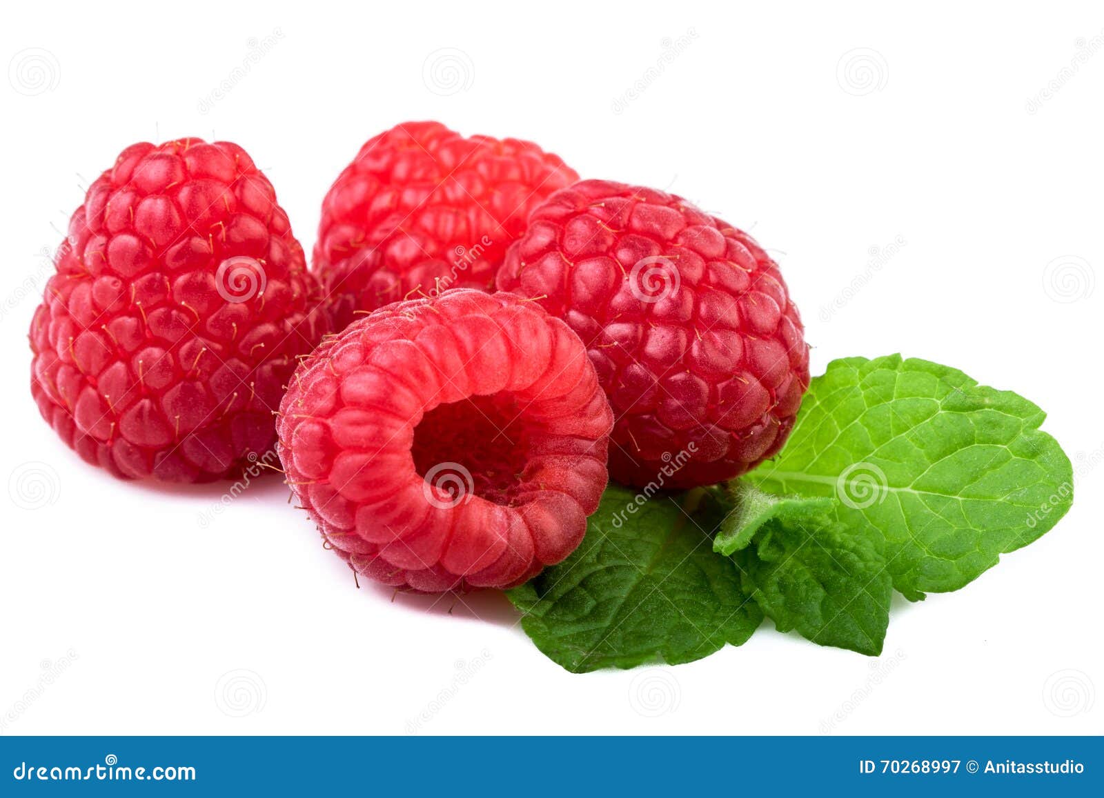 Fresh Raspberry with Mint Leaf Isolated on White Stock Image - Image of ...