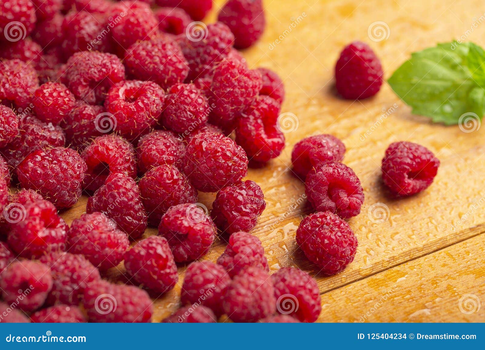 Fresh Raspberry with Mint on Wooden Background Stock Photo - Image of ...