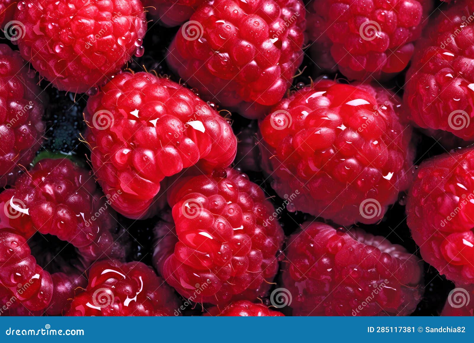 Fresh Raspberry Raspberries Glistering with Water Droplet. Flat Lay Top ...
