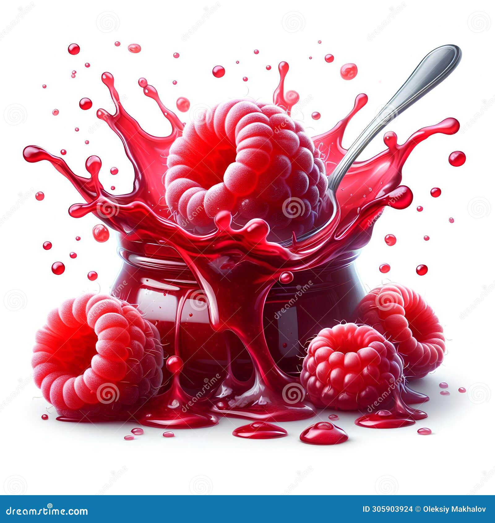 Fresh Raspberry with Raspberry Jam Splash Isolated on White Background ...