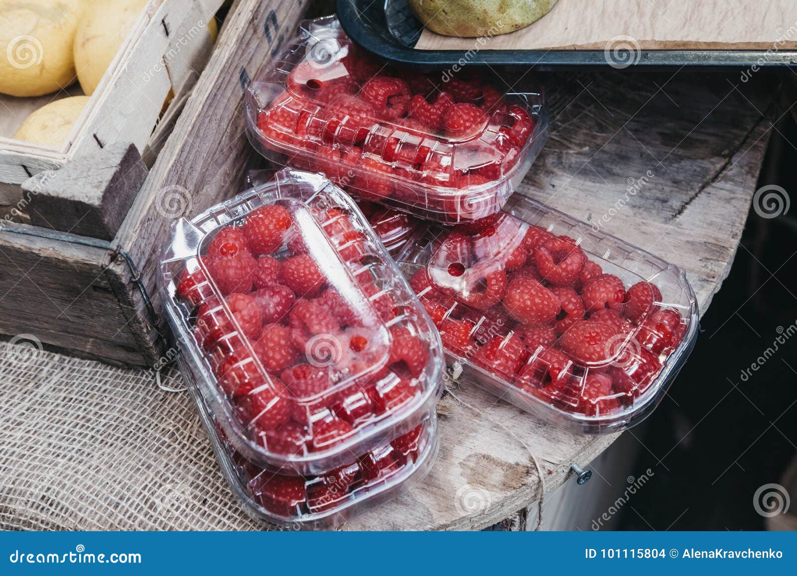Fresh Raspberry on Sale Inside Plastic Boxes Stock Photo - Image of ...