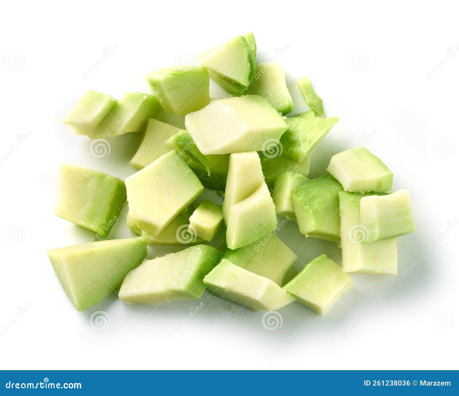 Fresh raw avocado pieces stock photo. Image of piece - 261238036