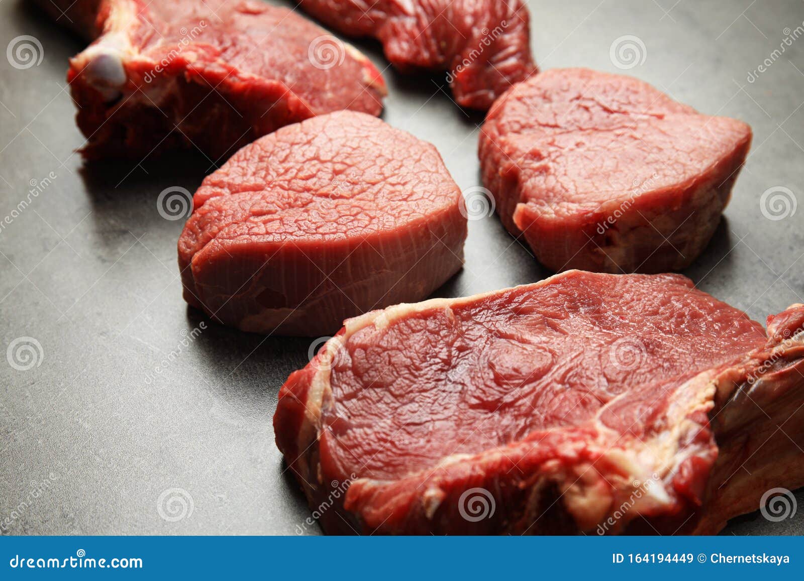 Fresh Raw Beef Cuts on Grey Table Stock Image - Image of angus, food ...
