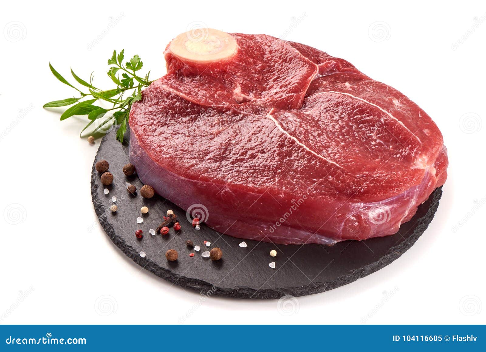 Fresh Raw Beef Meat with Bone for Steak on Stone Plate, Isolated on ...