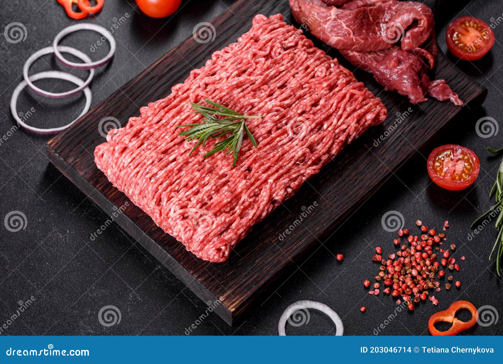 Fresh Raw Beef Mince on a Dark Background Stock Photo - Image of food ...