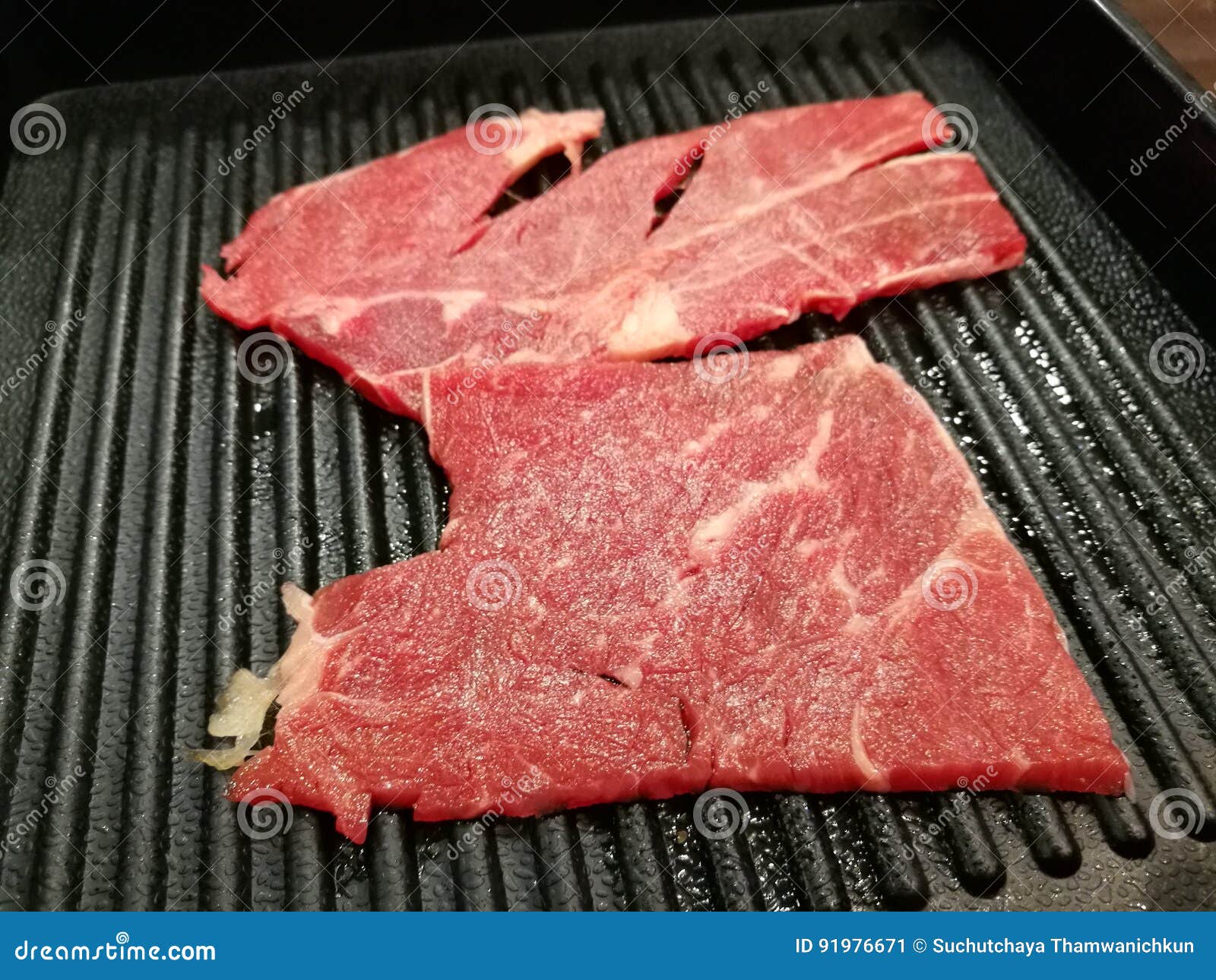 Fresh Raw Beef Slice for Grill Serving on Black Tray Which Focus-on ...