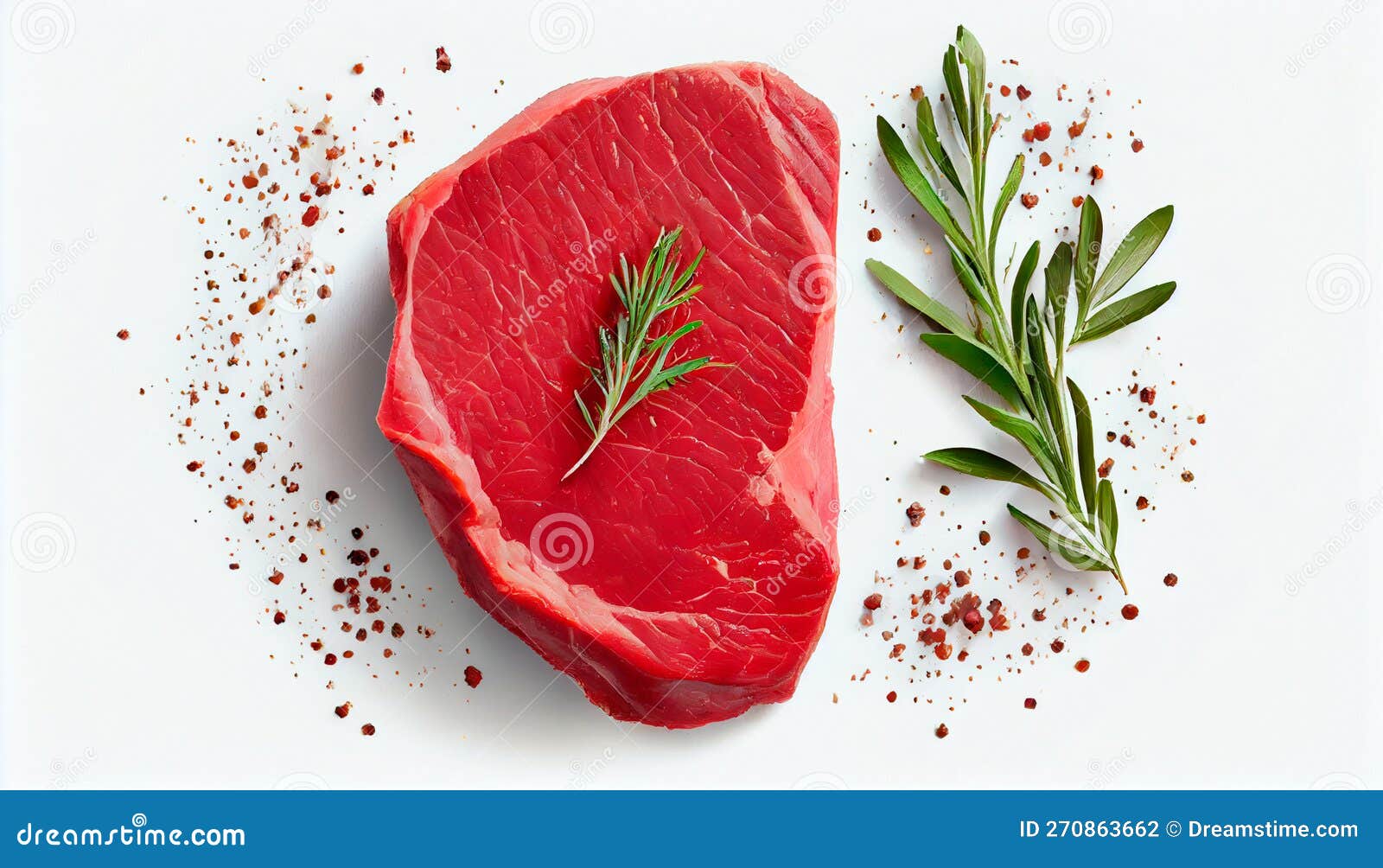 Fresh Raw Beef Steak, Top View, Isolated on White. Generative AI Stock ...