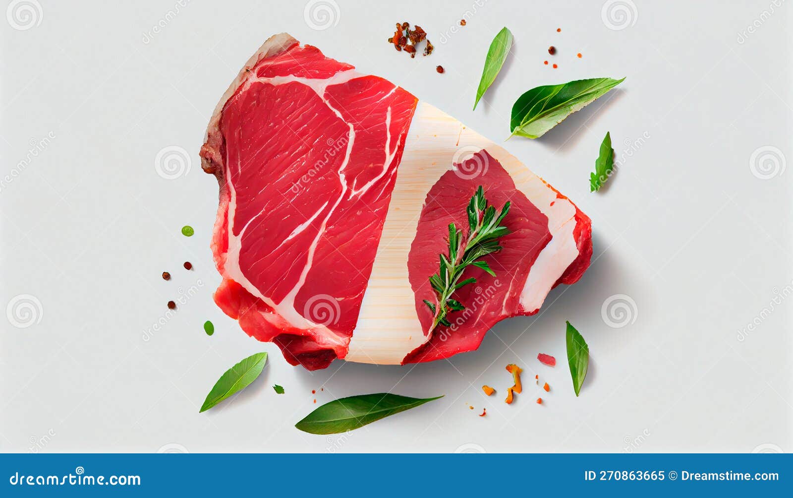 Fresh Raw Beef Steak, Top View, Isolated on White. Generative AI Stock ...