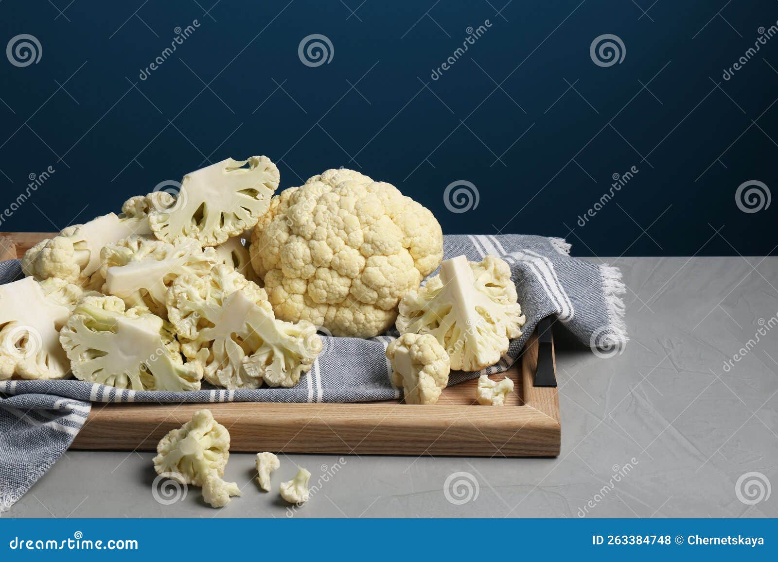 Fresh Raw Cauliflower on Light Grey Table. Space for Text Stock Photo ...