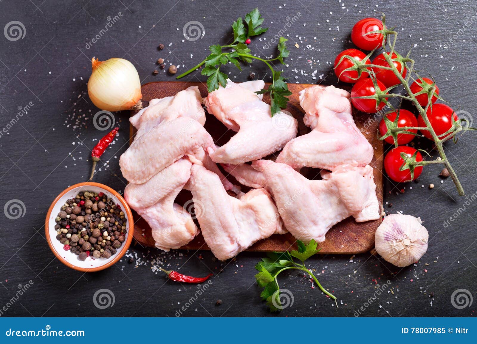 Fresh Raw Chicken Wings with Vegetables Stock Image - Image of meat ...