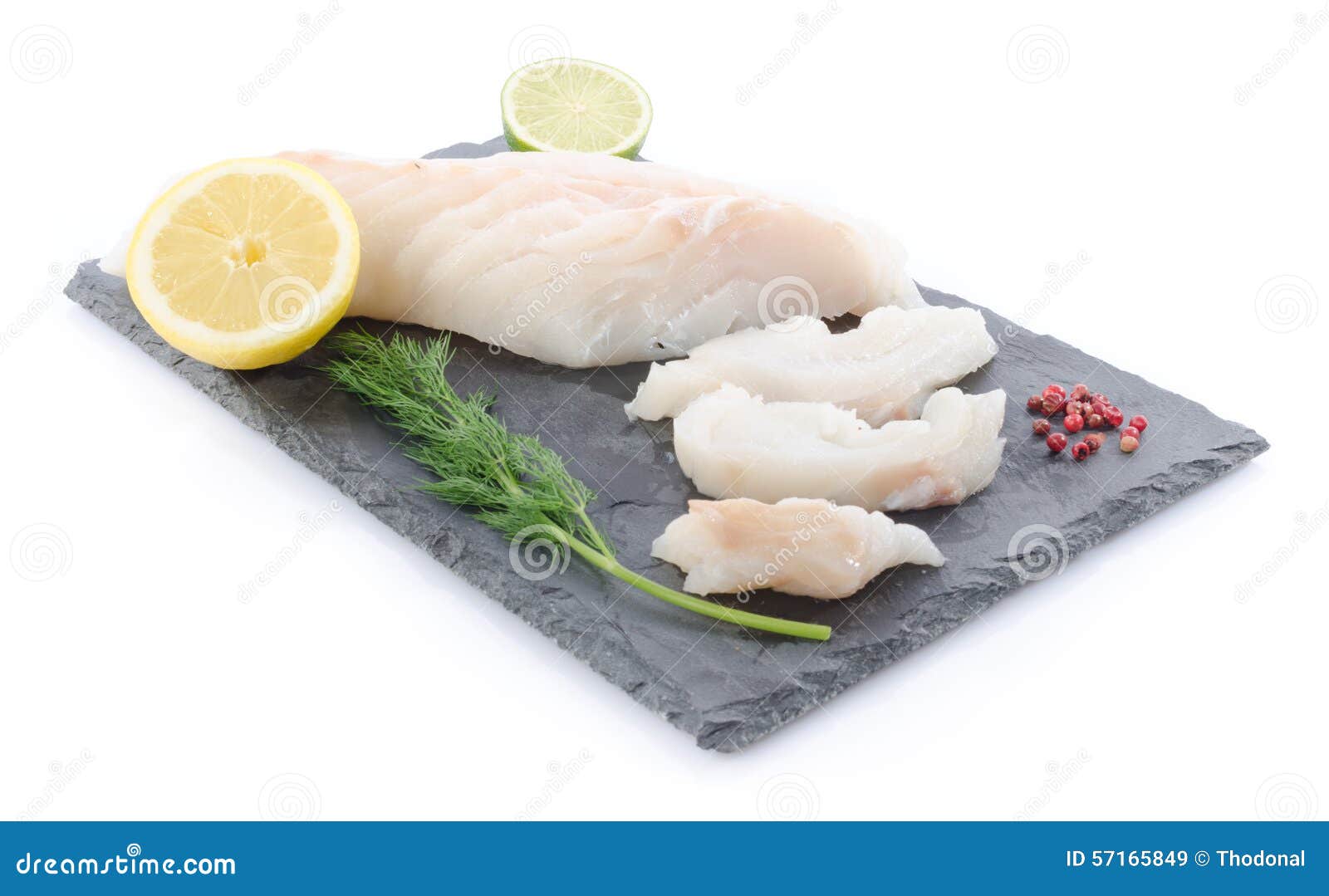 Fresh Raw Cod Fillet on a Slate Plate Stock Image - Image of cutting ...