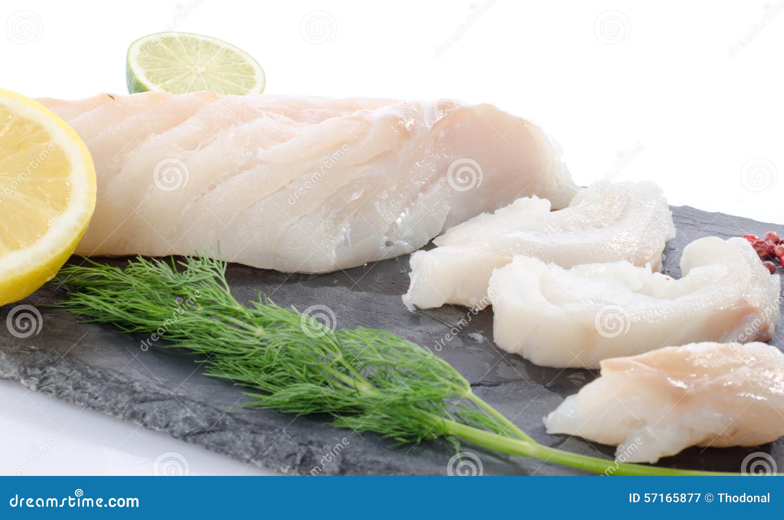 Fresh Raw Cod Fillet on a Slate Plate Stock Image - Image of ocean ...