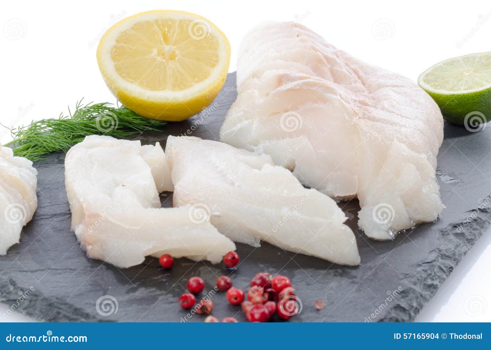 Fresh Raw Cod Fillet on a Slate Plate Stock Photo - Image of fish ...