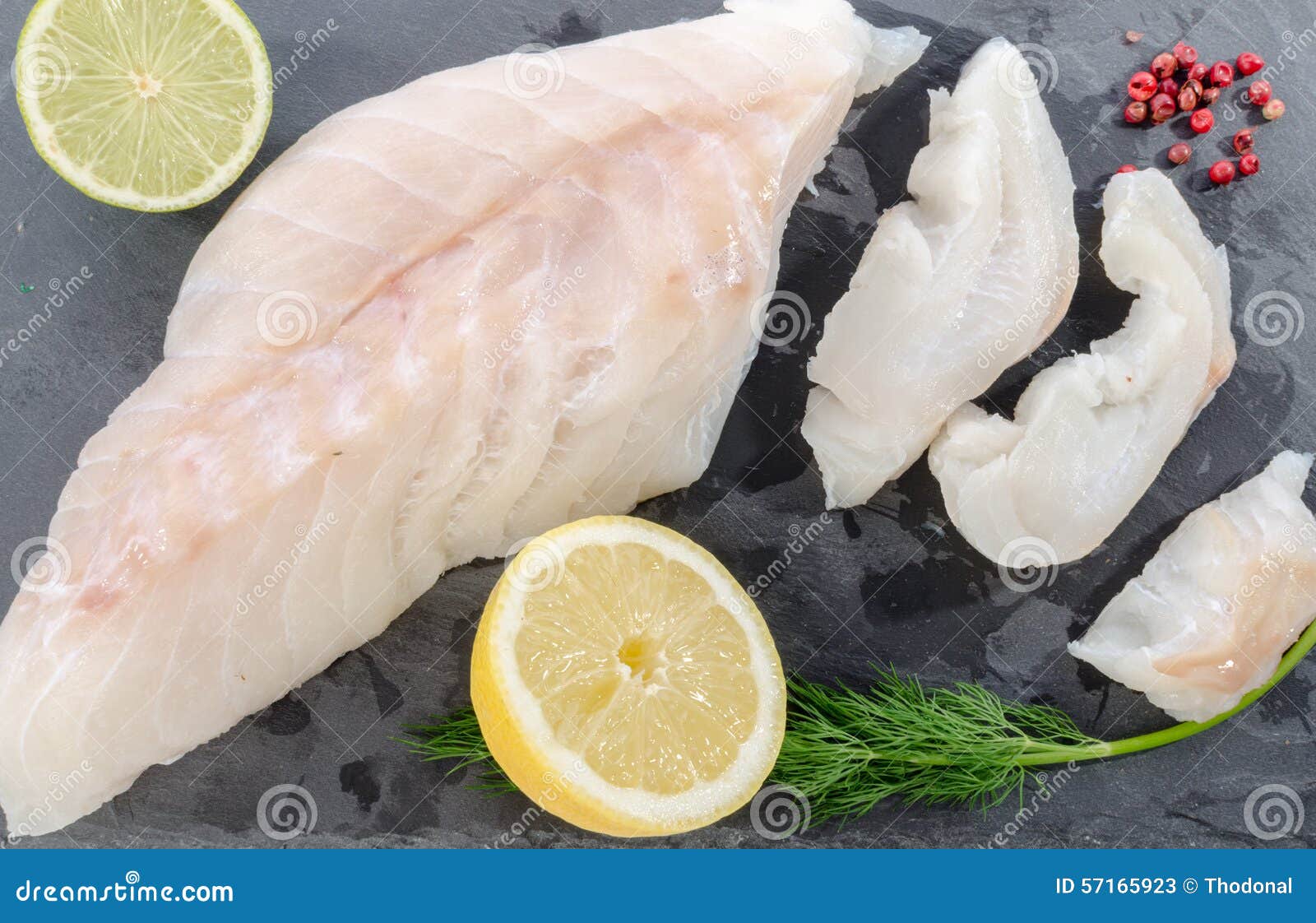 Fresh Raw Cod Fillet on a Slate Plate Stock Image - Image of dill ...