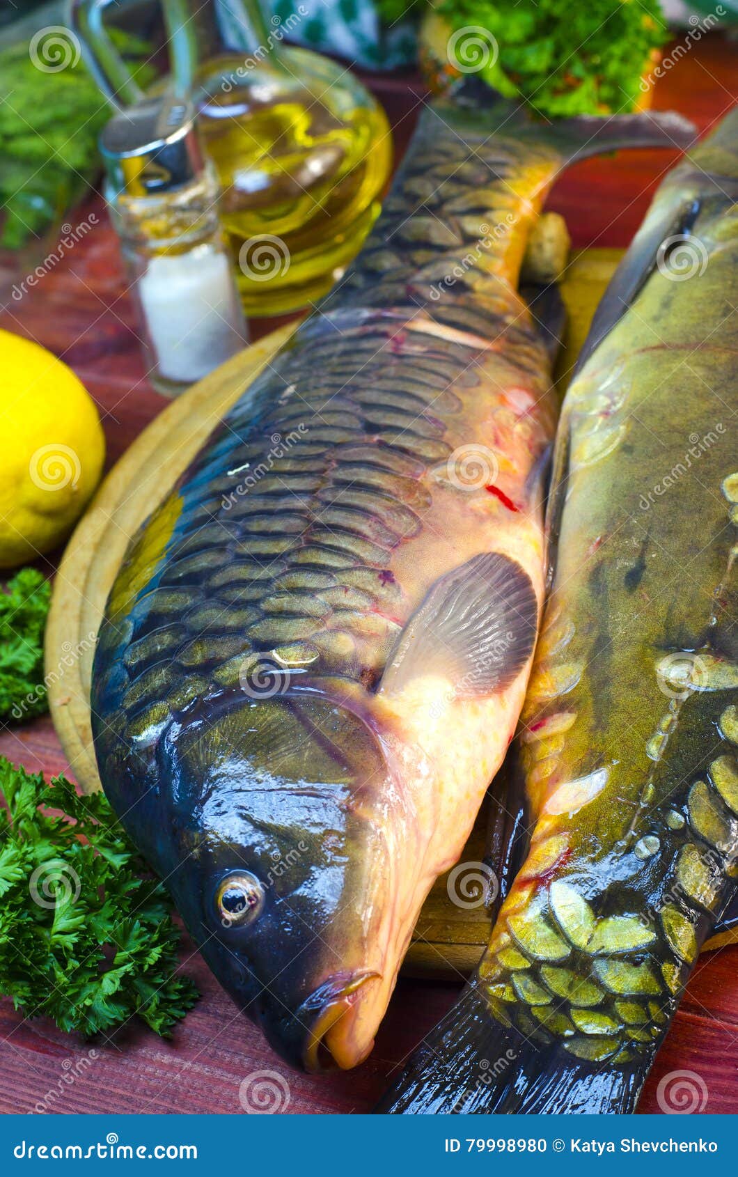 Fresh raw fish carp stock photo. Image of mirror, lemon - 79998980