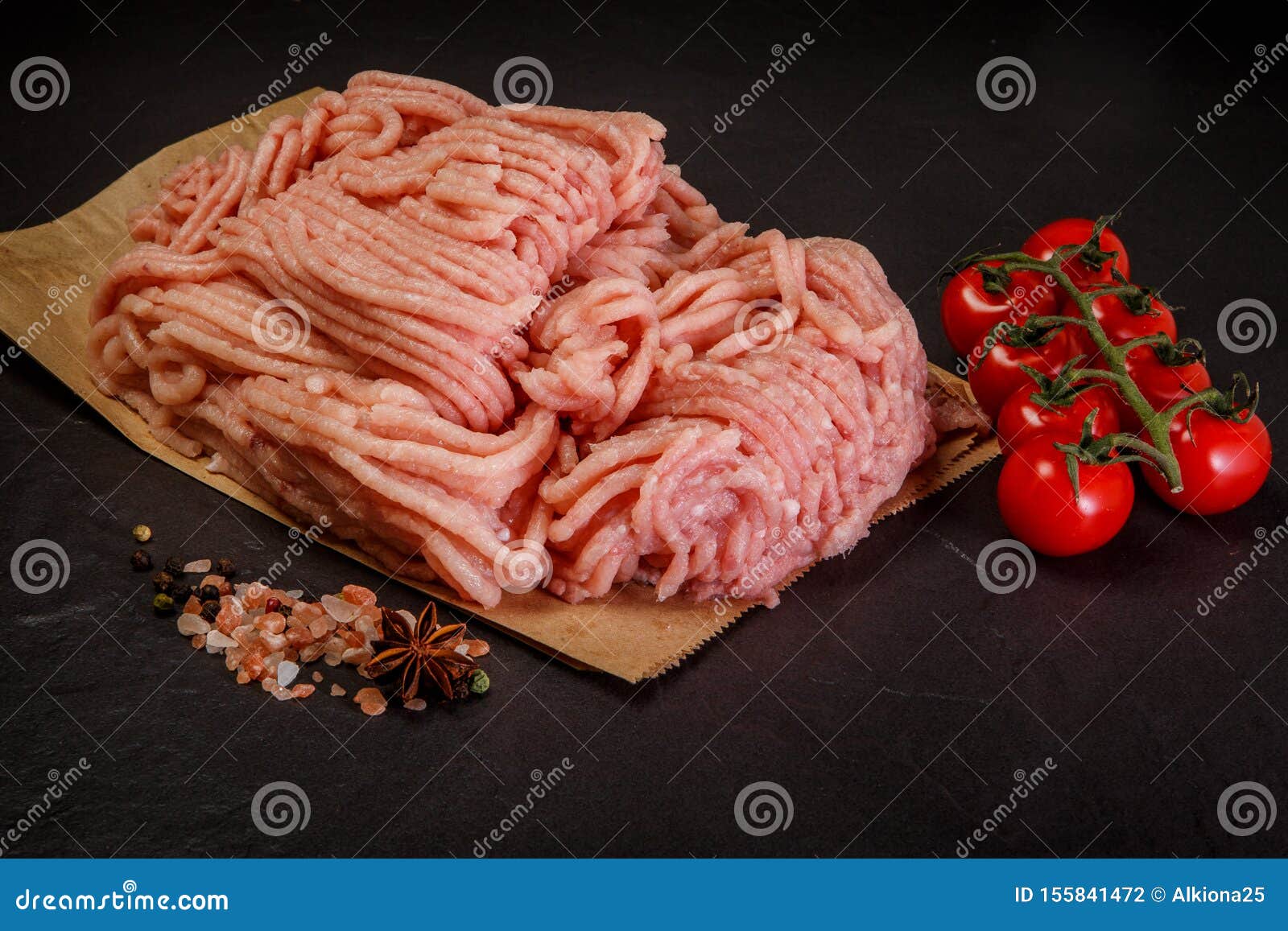 Fresh Raw Forcemeat Served with Spices and Tomatoes Cherry Stock Photo ...